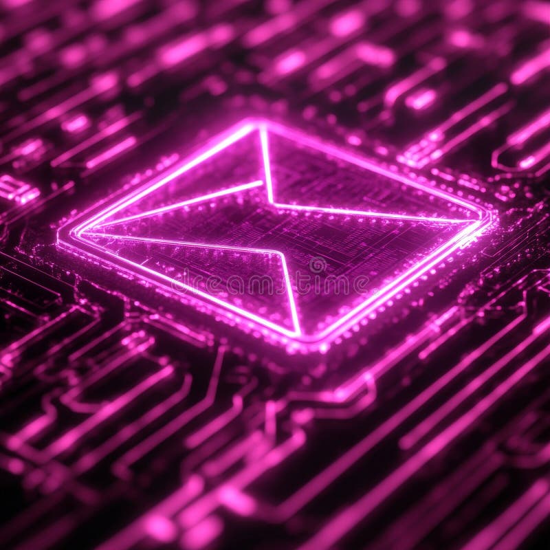 Futuristic Glowing Magenta Email Symbol Embedded in a Circuit Board ...