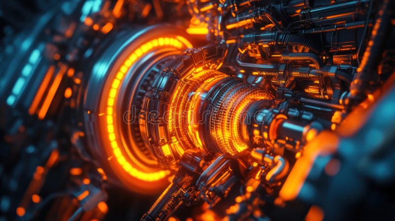 Futuristic Glowing Mechanical Core with Orange and Blue Details Stock ...