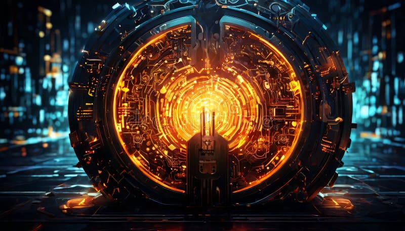 Futuristic Glowing Mechanical Core Surrounded by Advanced Circuitry ...