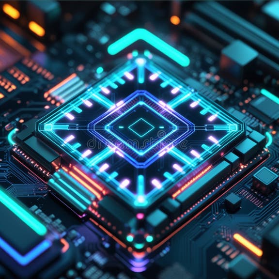 Sci-Fi Computer Hardware Concept and Glowing CPU Chip Editorial Photo ...
