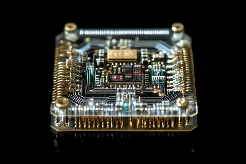 Futuristic Glowing Microchip with Circuit Design Stock Photo - Image of ...