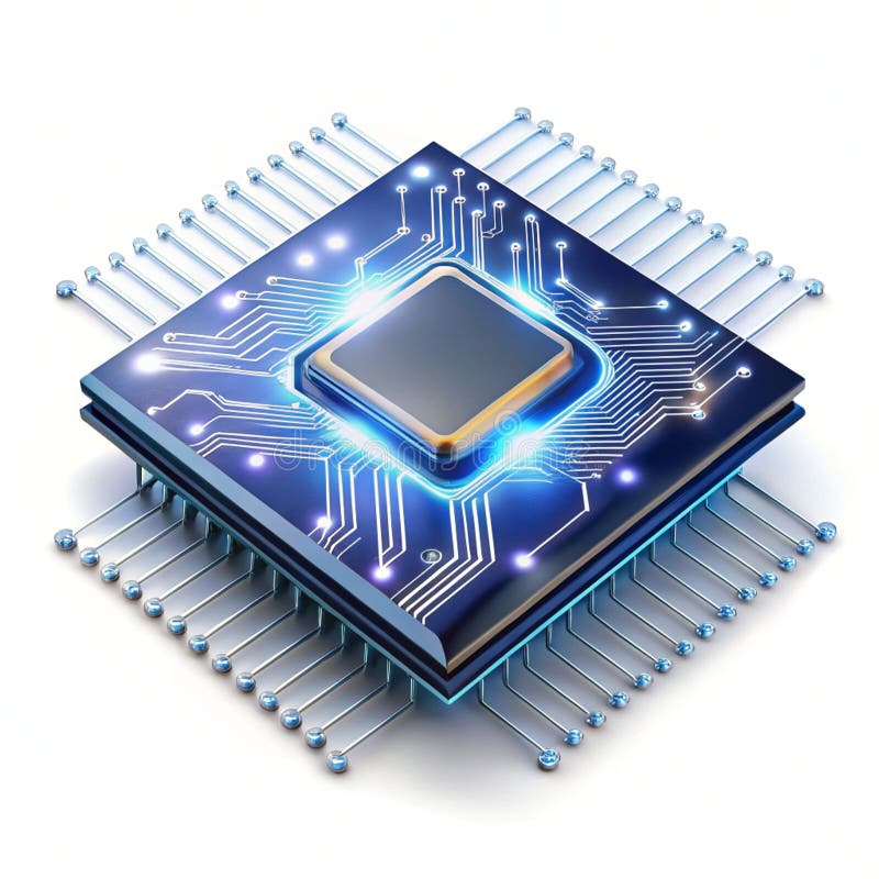 Floating Glowing Microchip with Animated Circuits Stock Illustration ...