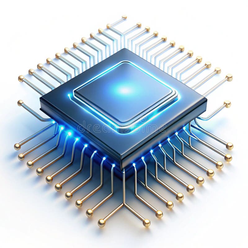 Floating Glowing Microchip with Glowing Data Lines Stock Illustration ...