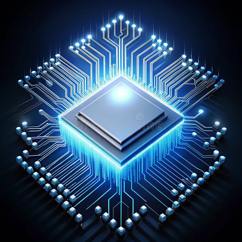 Floating Glowing Microchip with Glowing Data Lines Stock Illustration ...