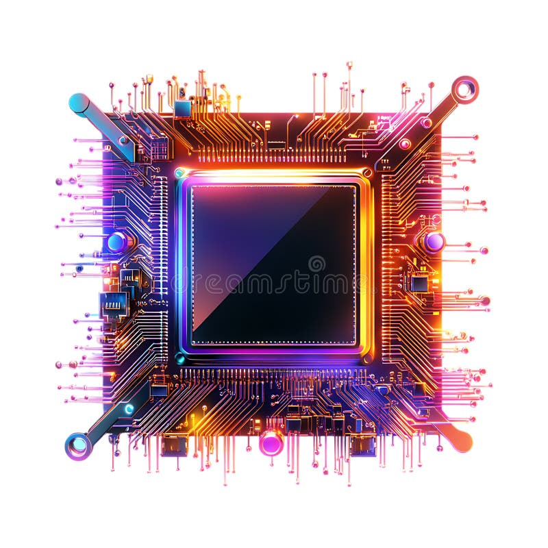 Futuristic Glowing Microprocessor Chip Against Transparent Background ...