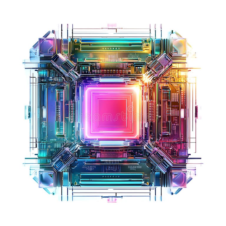 Futuristic Glowing Microprocessor Chip Against Transparent Background ...