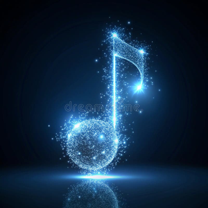 Floating Glowing Musical Note with Floating Light Particles Stock ...