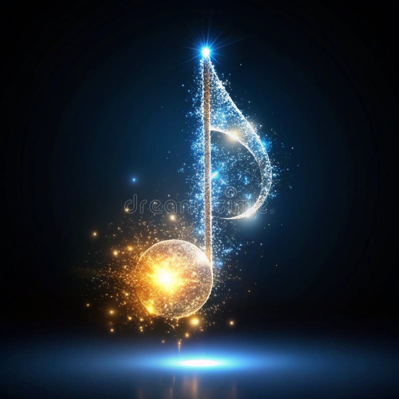 Floating Glowing Musical Note with Floating Light Particles Stock ...