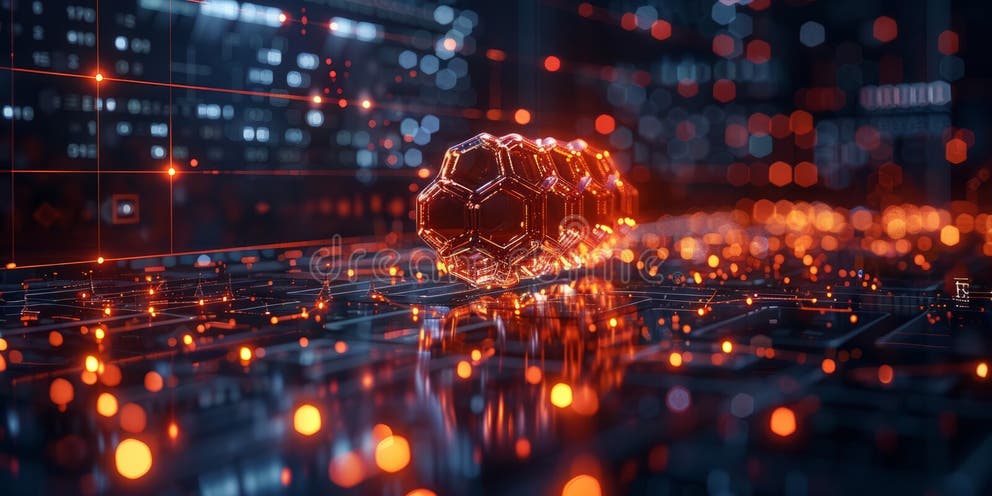 Futuristic Glowing Nanotech Structure on a Digital Circuit Board ...