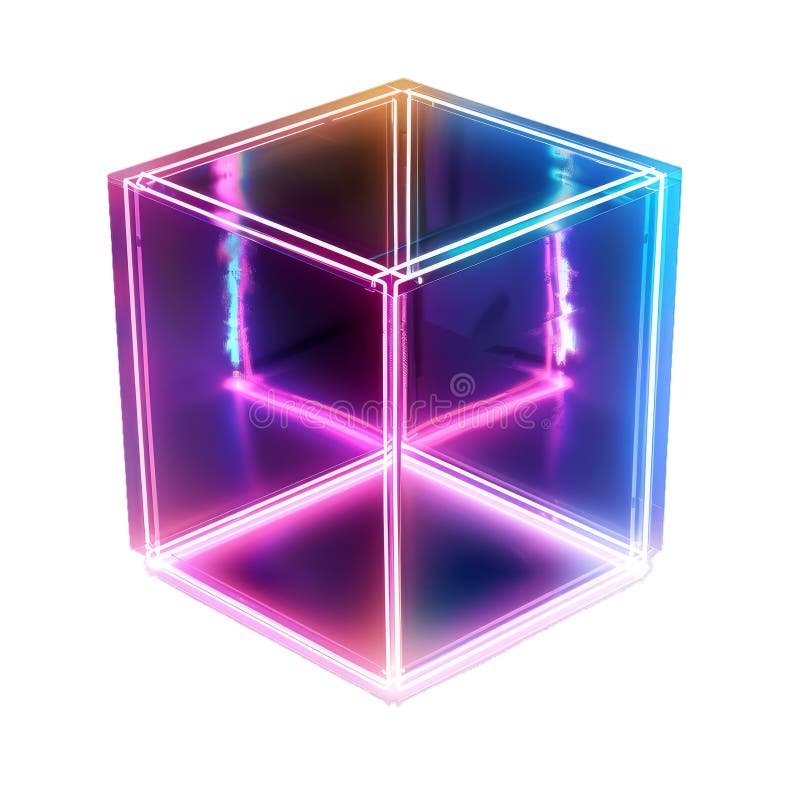 Neon Glowing Cube on Transparent Background Stock Illustration ...
