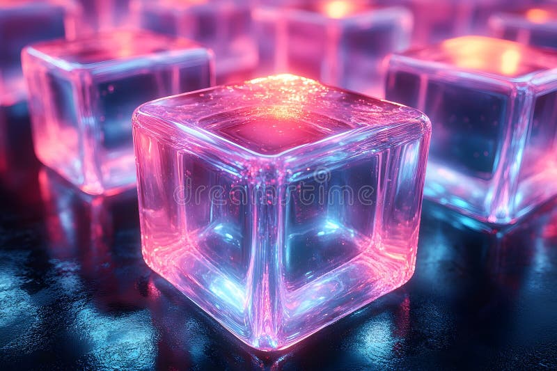 Futuristic Glowing Neon Ice Cubes in Abstract Digital Art for Visual ...