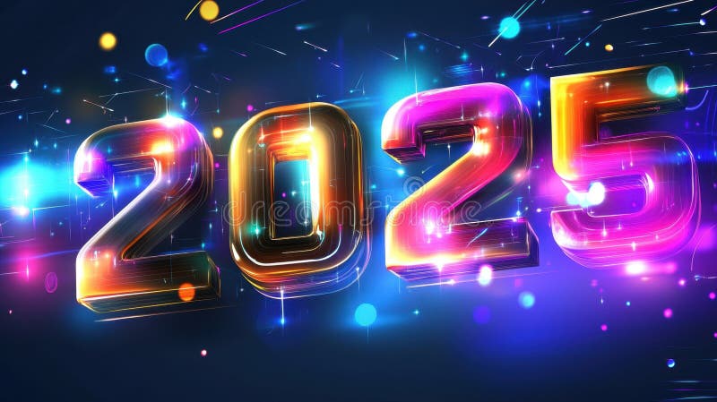 Futuristic Glowing Neon Lights Celebrating Year 2025 Stock Photo ...