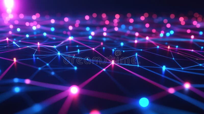 Futuristic Glowing Neon Network with Abstract Digital Connections. Big ...