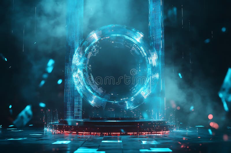 Futuristic Glowing Neon Portal, Digital Gateway, SciFi Architecture ...