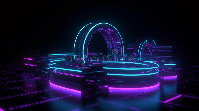 Futuristic Glowing Neon Square Maze, 3d Rendering. Computer Digital ...