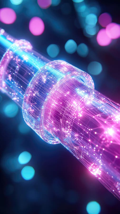 Futuristic Glowing Neon Tube with Digital Light Patterns in Blue and ...