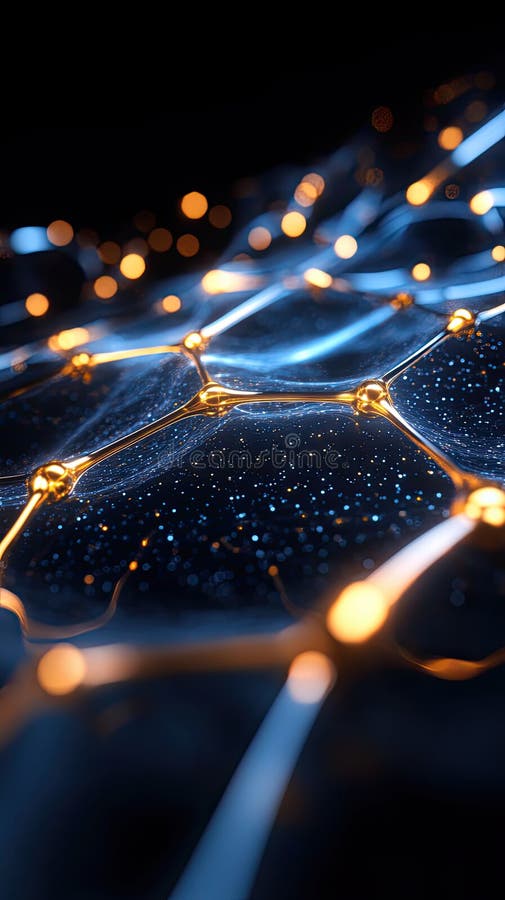 Futuristic Glowing Network with Blue and Orange Lights, Abstract ...