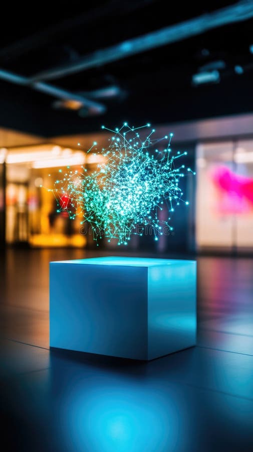 Futuristic Glowing Network on Display in Modern Art Gallery Stock ...