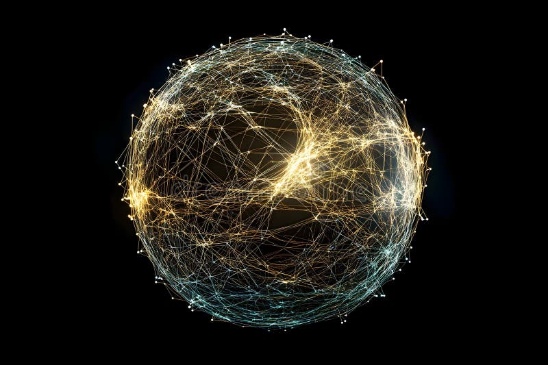 Futuristic Glowing Network Sphere in Dark Space Stock Illustration ...