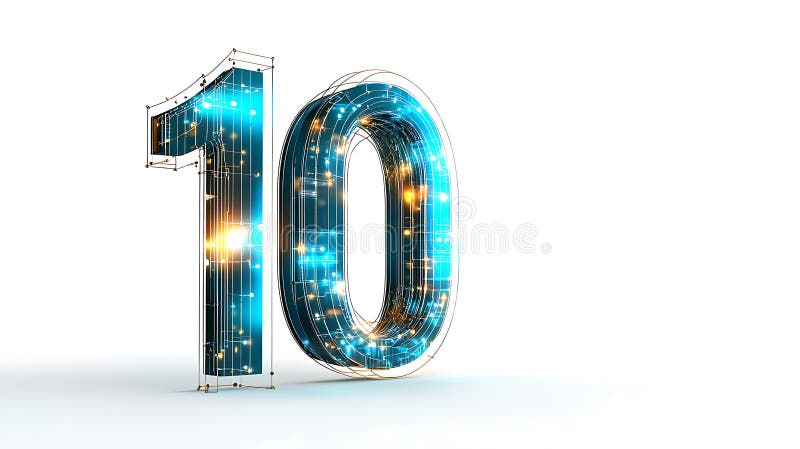 Futuristic Glowing Number 10 with Blue and Orange Lights on White ...