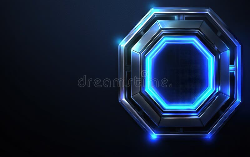 A Futuristic, Glowing Octagonal Frame in Deep Blue and Silver Against a ...