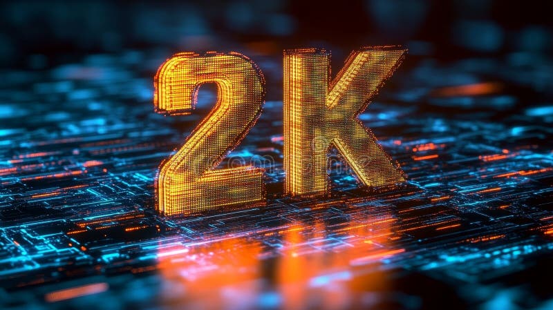 Futuristic Glowing Orange Number 2K on Circuit Board Background ...