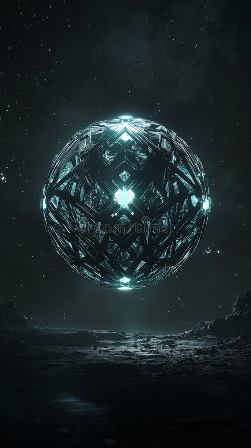 Futuristic Glowing Orb Floating in Deep Space with Metallic Design ...