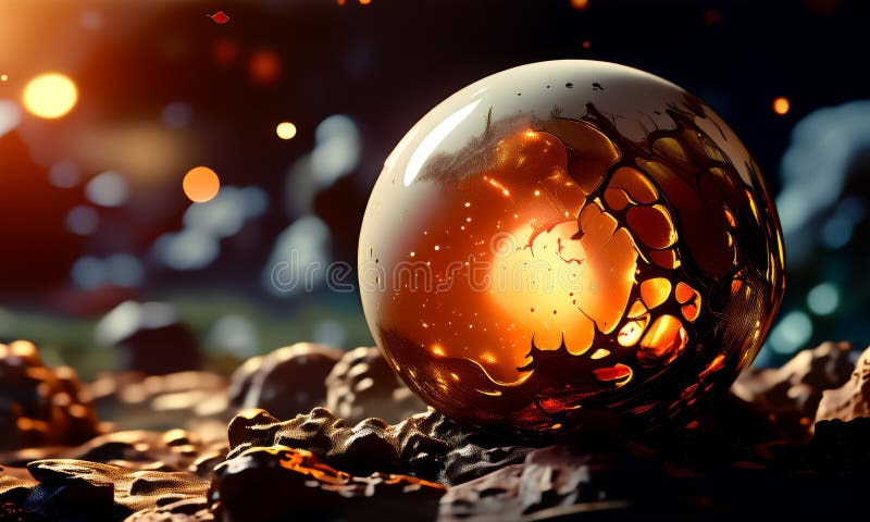 Futuristic Glowing Orb with Intricate Reflections in Dark Setting Stock ...