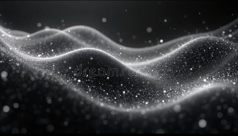 Futuristic Glowing Particles Wave on Black. 3D Render of Dark ...