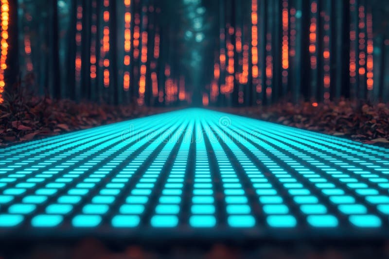 Futuristic Glowing Path in Forest Digital Road Technology Concept Stock ...