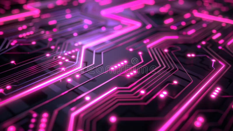 Futuristic Glowing Pink Circuit Board Technology Stock Illustration ...