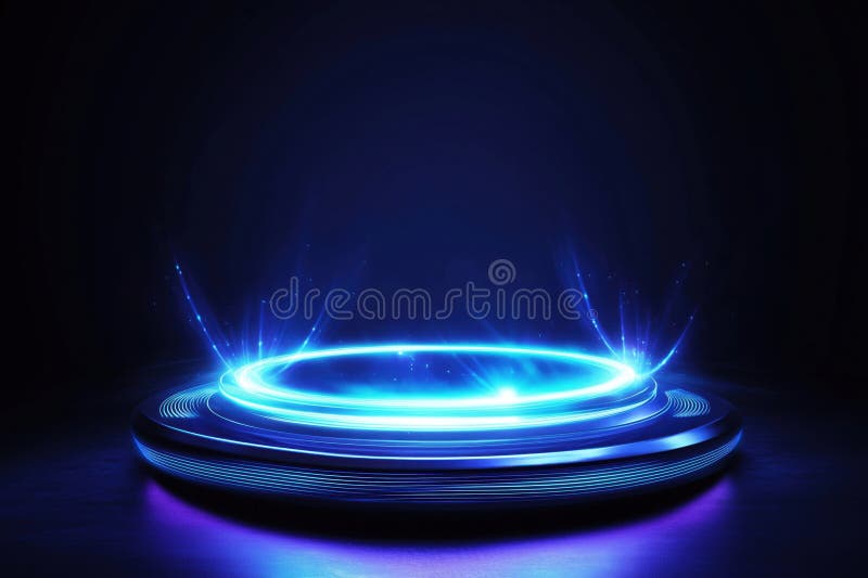 Futuristic Glowing Platform with Blue Light Effects, Dark Background ...
