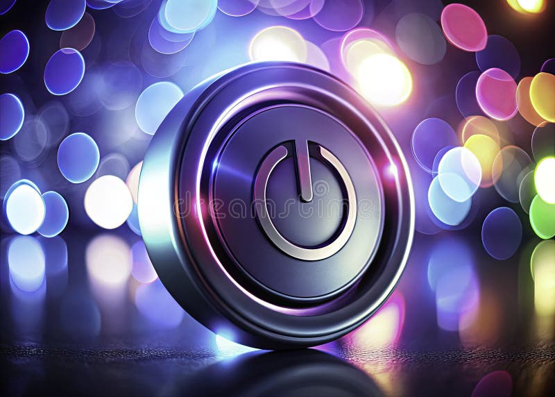 A Futuristic Glowing Power Button Digital Art with Abstract Bokeh Effects Symbolizing Energy and ...