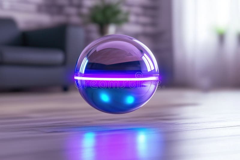 Futuristic Glowing Purple Sphere Floating Modern Interior Space Stock ...