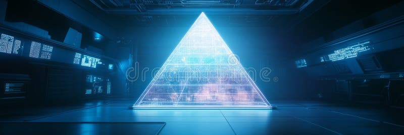 Futuristic Glowing Pyramid in a High-tech Environment with Digital ...