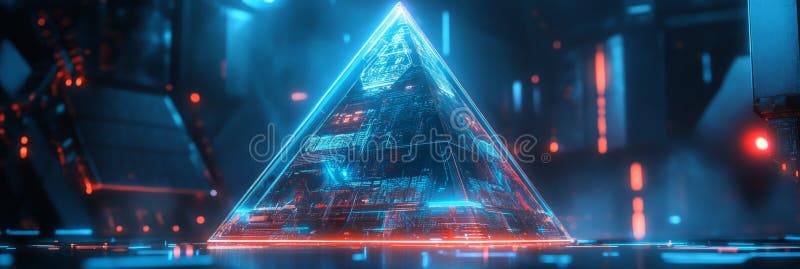 A Futuristic Glowing Pyramid Structure in a High-tech Digital ...