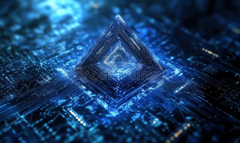 Futuristic Glowing Pyramid Structure with Intricate Circuitry and ...