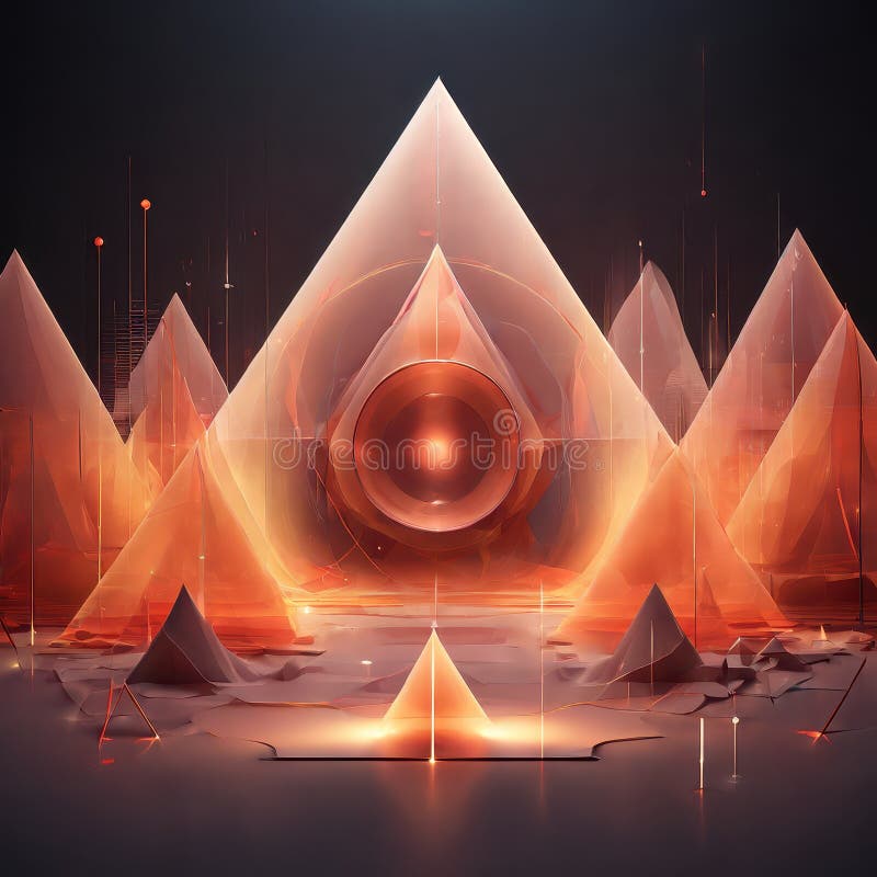 Futuristic Glowing Pyramids in a Digital Landscape Stock Illustration ...
