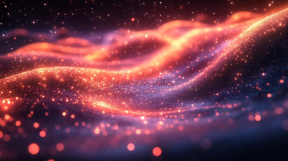 Futuristic Quantum Landscape with Glowing Particles and Light Trails ...