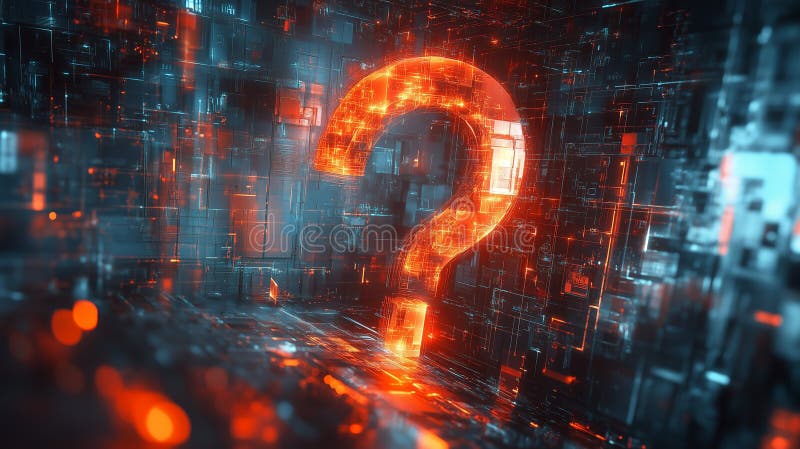 Futuristic Glowing Question Mark in Digital Grid Stock Illustration ...