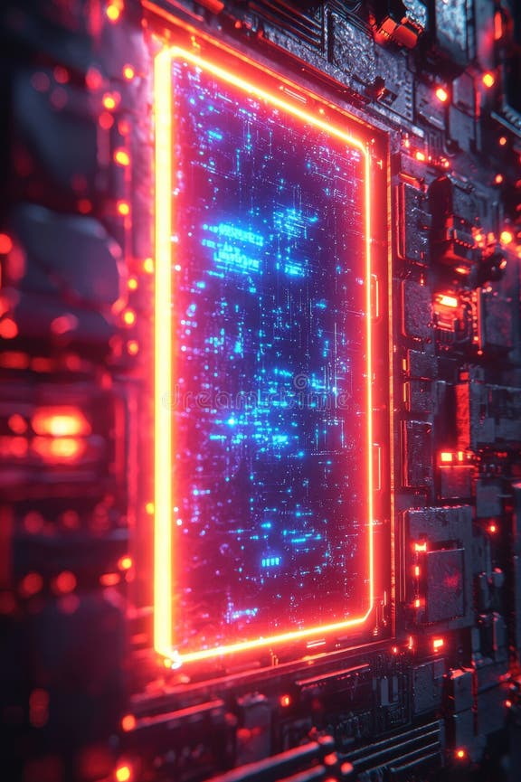 Futuristic Glowing Rectangular Frame in a High-tech Digital Environment ...