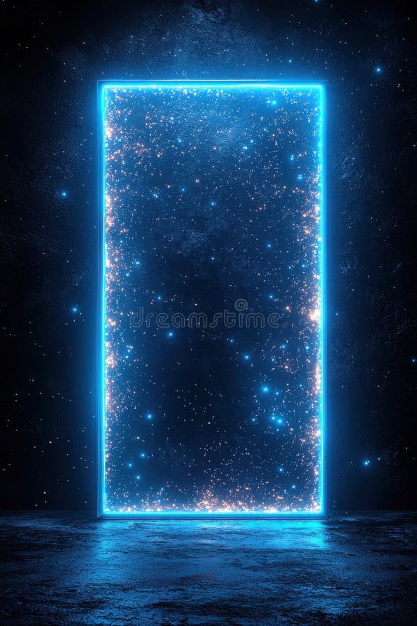 Futuristic Glowing Rectangular Portal Against a Dark Starry Background ...