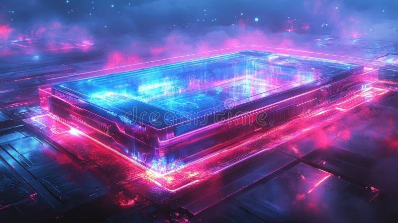 Futuristic, Glowing Rectangular Structure Stock Illustration ...