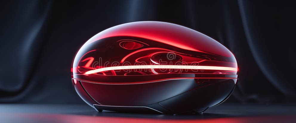 Futuristic Glowing Red Capsule Device on Dark Background. Stock Photo ...