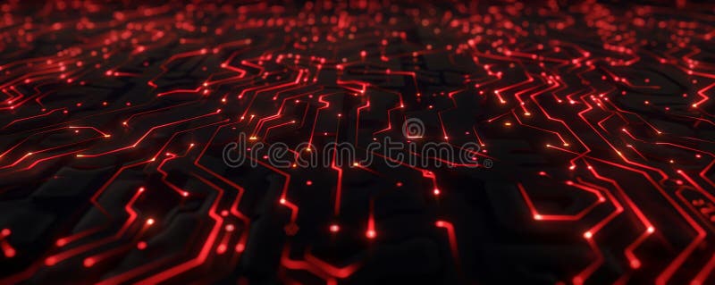 Futuristic Glowing Red Circuit Board Close-up, Technology Background ...