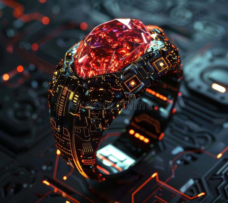 Futuristic Glowing Red Crystal Ring Stock Illustration - Illustration ...