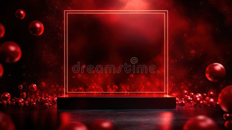 Futuristic Glowing Red Neon Frame on Abstract Sphere Background for ...