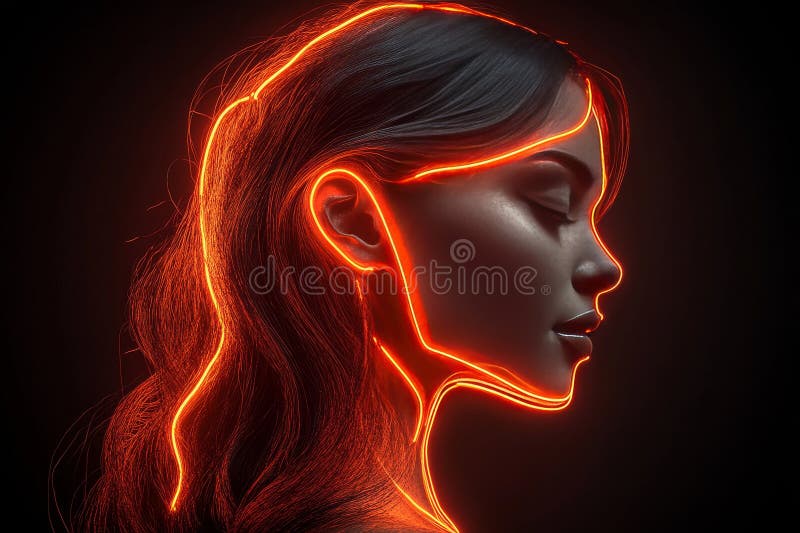 Futuristic Glowing Red Outline of a Womans Face Symbolizing Innovation ...