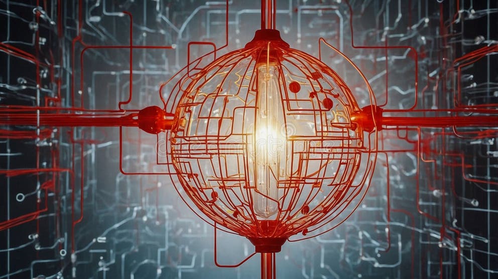 Futuristic Glowing Red Sphere in Digital Circuit Stock Illustration ...