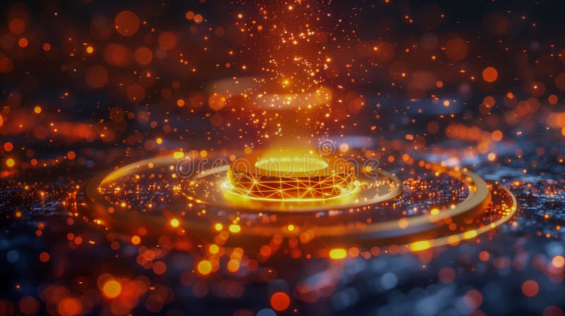Futuristic Glowing Ring with Digital Energy Sparks Stock Illustration ...